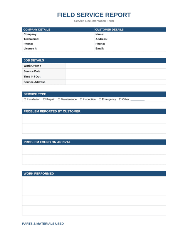 Field Service Report Template [Free PDF & Word] | 2026